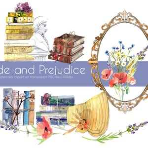 Pride and Prejudice Watercolor Character Movie Clip Art Romantic Novel ...