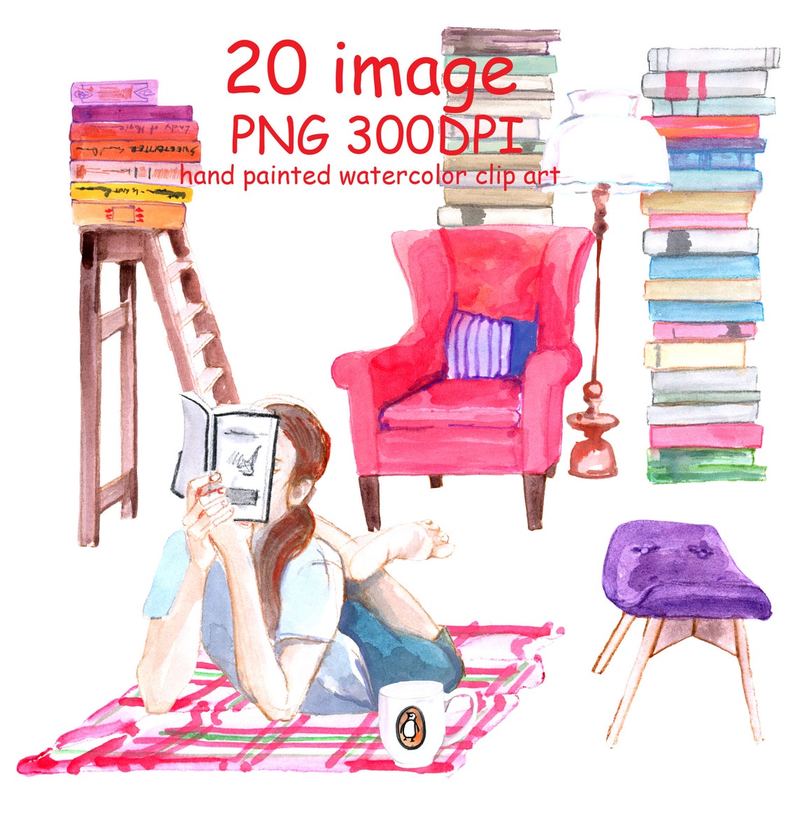 Watercolor Clip Art High School Set Books Clipart Back to - Etsy