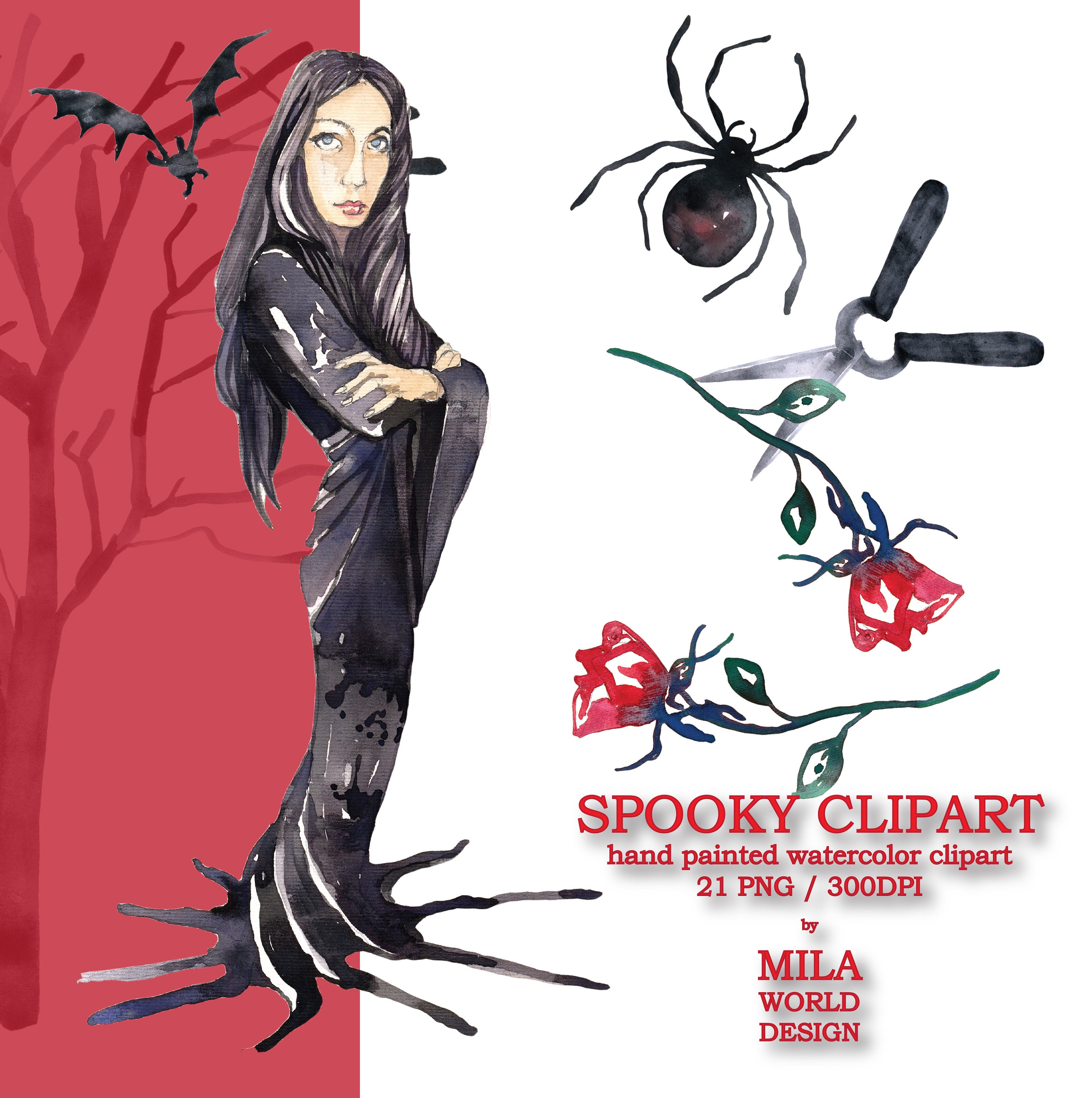Watercolor Spooky Clip Art Halloween Family Clipart Halloween - Etsy