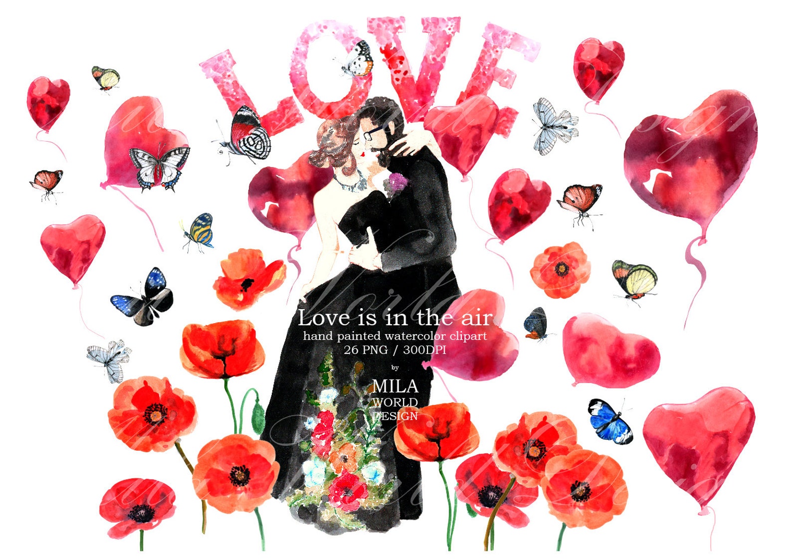 Love is in the Air Watercolor Clip Art Engagement Clipart - Etsy