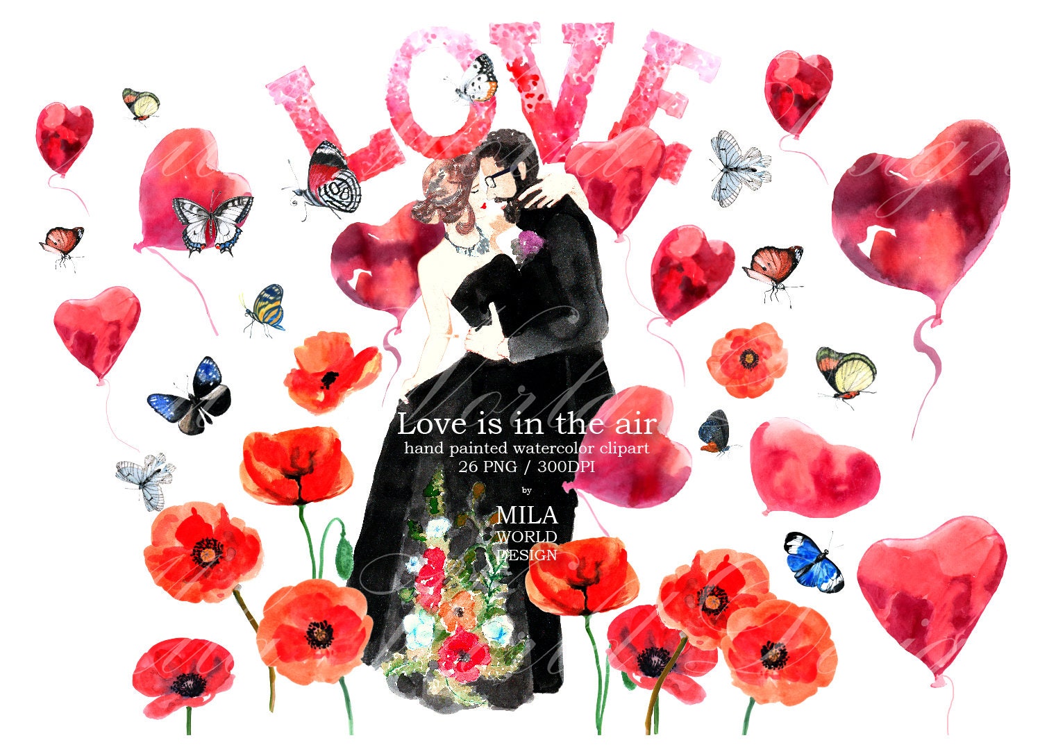 Love is in the Air Watercolor Clip Art Engagement Clipart - Etsy