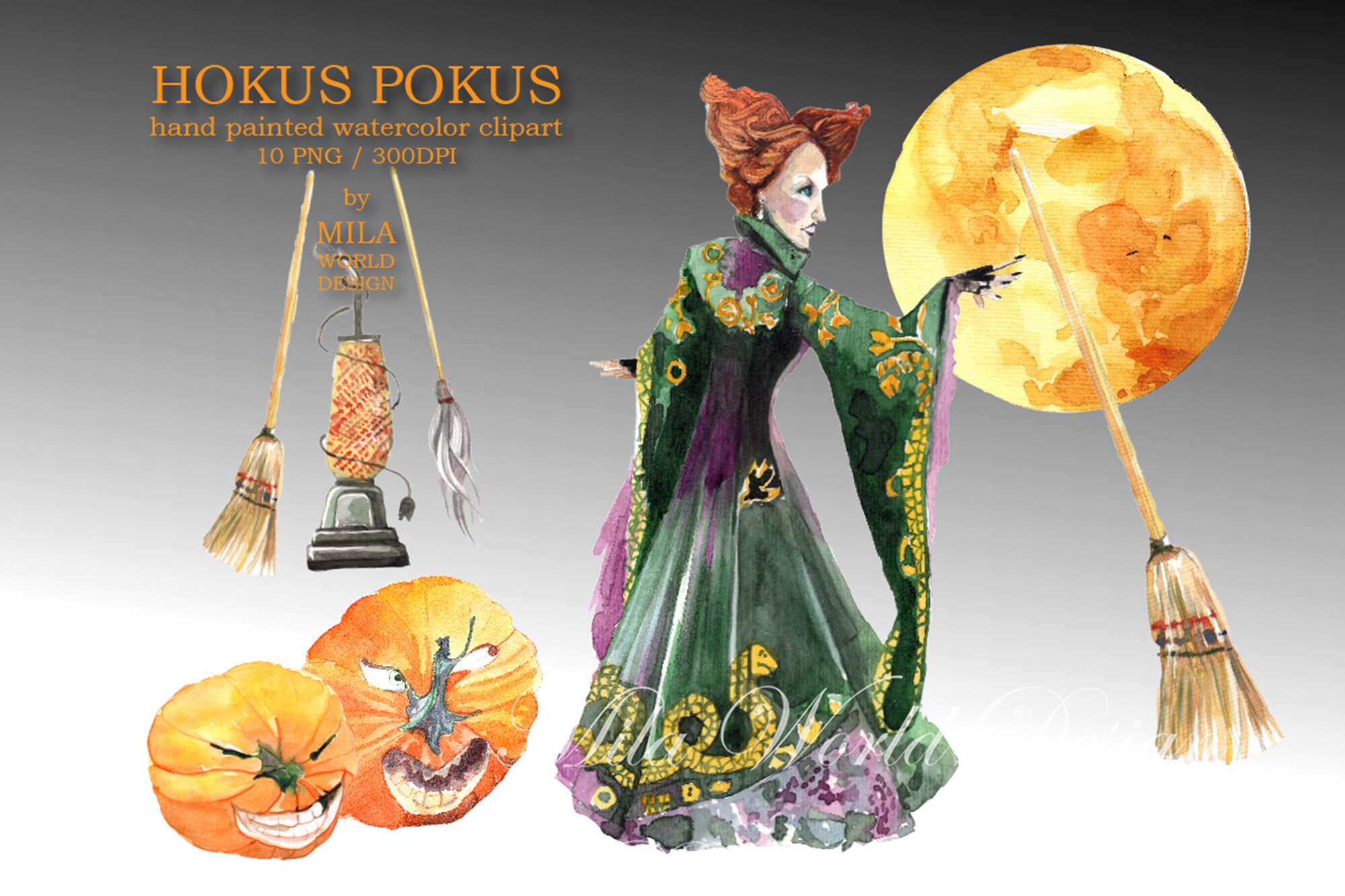 Halloween Witches Watercolor Clip Art Hand Painted Hokus - Etsy