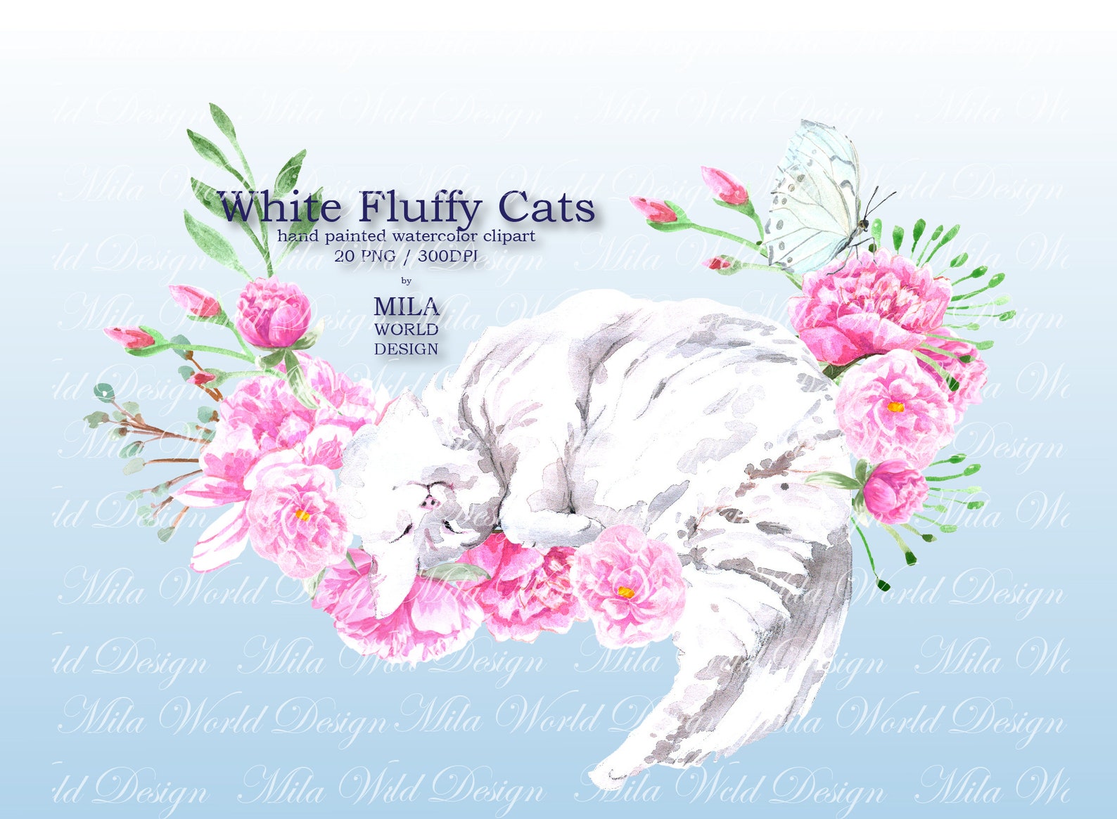 White Fluffy Cats Watercolor Clip Art Fancy Armchair Clip - Etsy