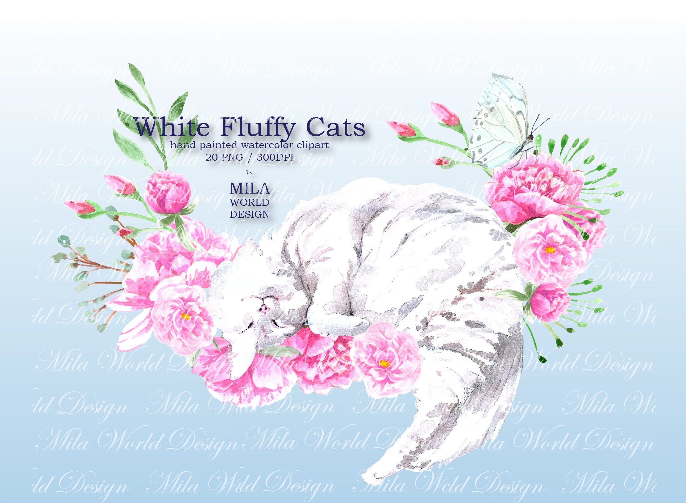 White Fluffy Cats Watercolor Clip Art Fancy Armchair Clip - Etsy