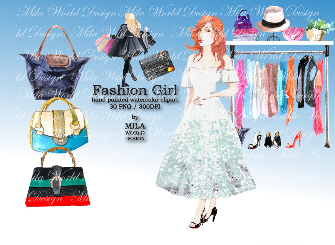 Fashion Girl Watercolor Clip Art Hand Drawn Watercolor | Etsy