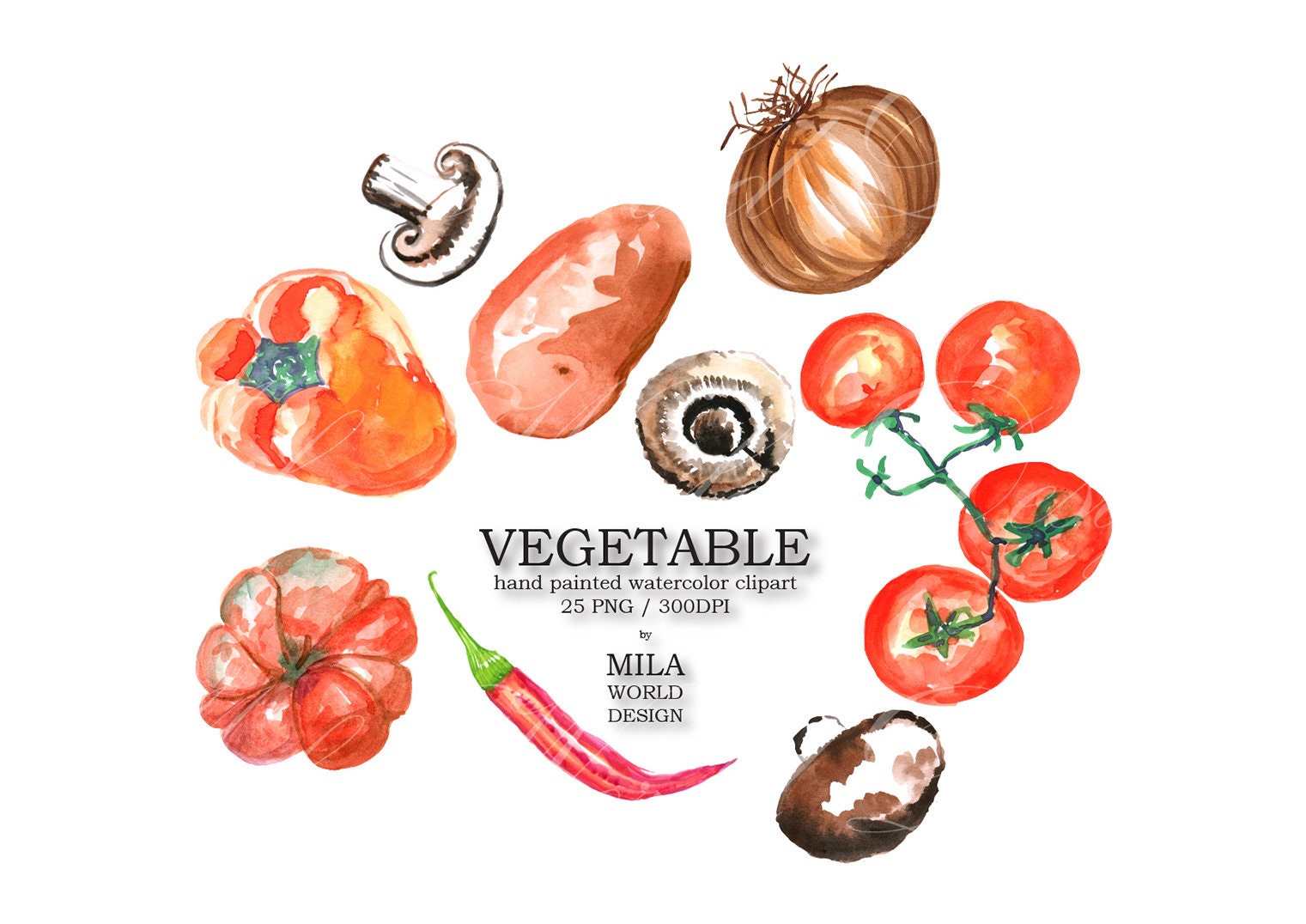 Vegetable Watercolor Clip Art, Hand Painted Vegan Food, Instant ...