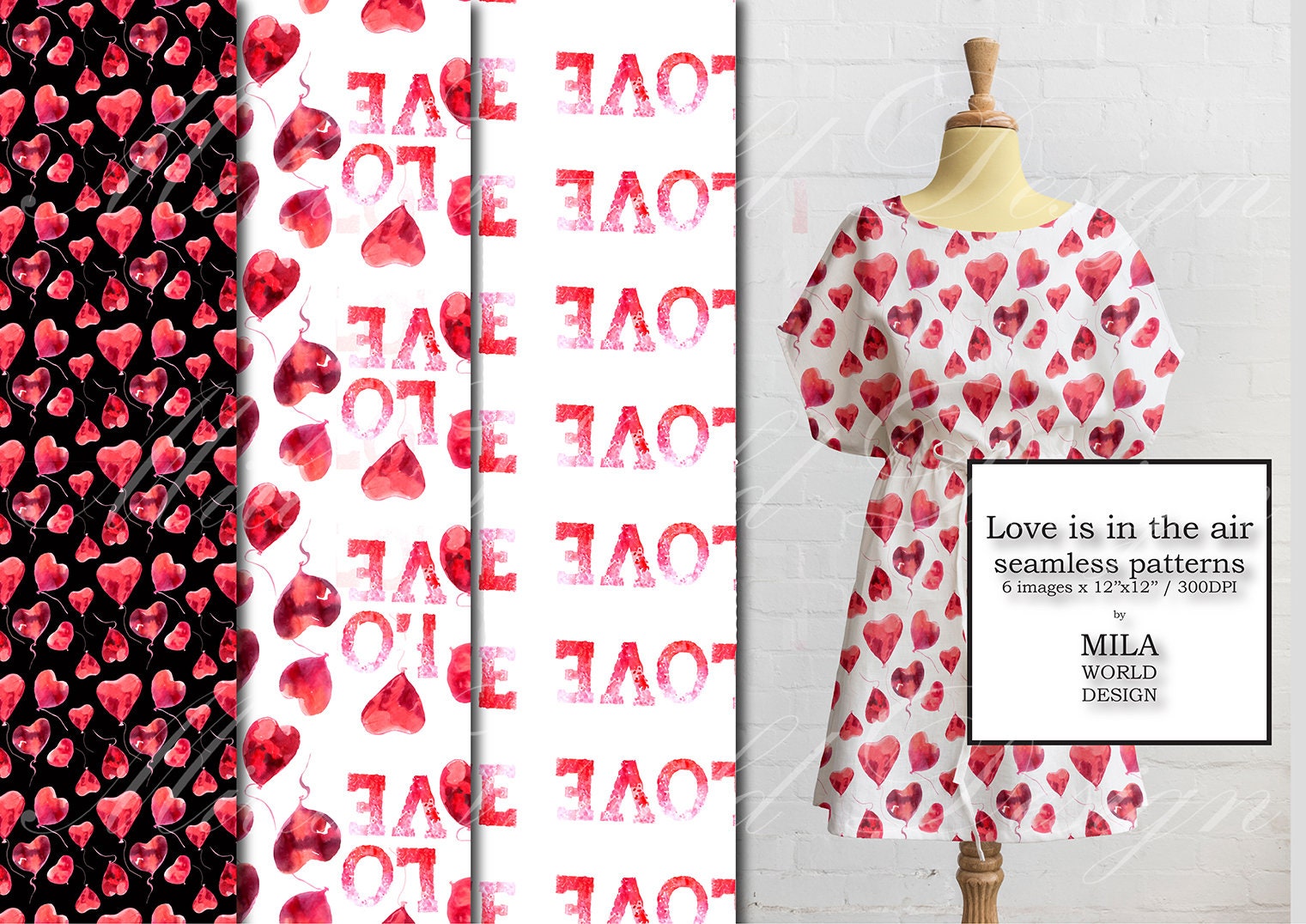 Love is in the Air Watercolor Digital Paper, Valentine Day Samless ...