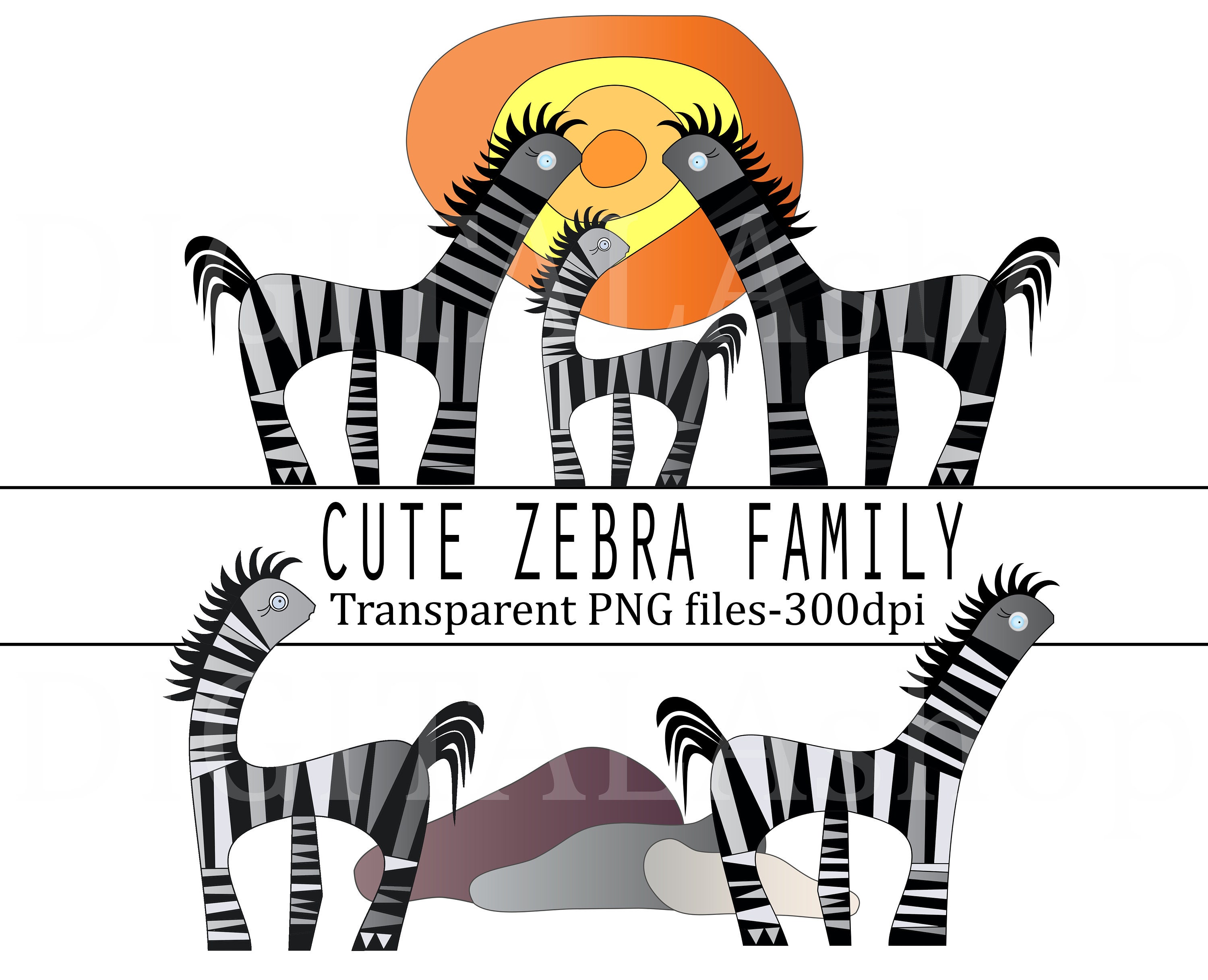 Cute Zebra Family Clipart Instant Download PNG File 300 Dpi. - Etsy