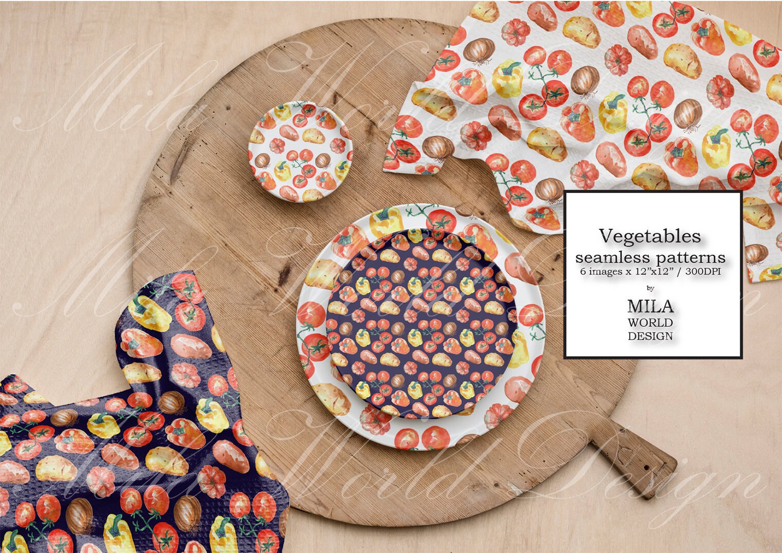 Vegetable Watercolor Digital Paper, Veggies Samless Pattern, Kitchen ...