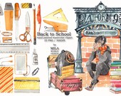Back to School Watercolor Clip Art High School Set Instant - Etsy