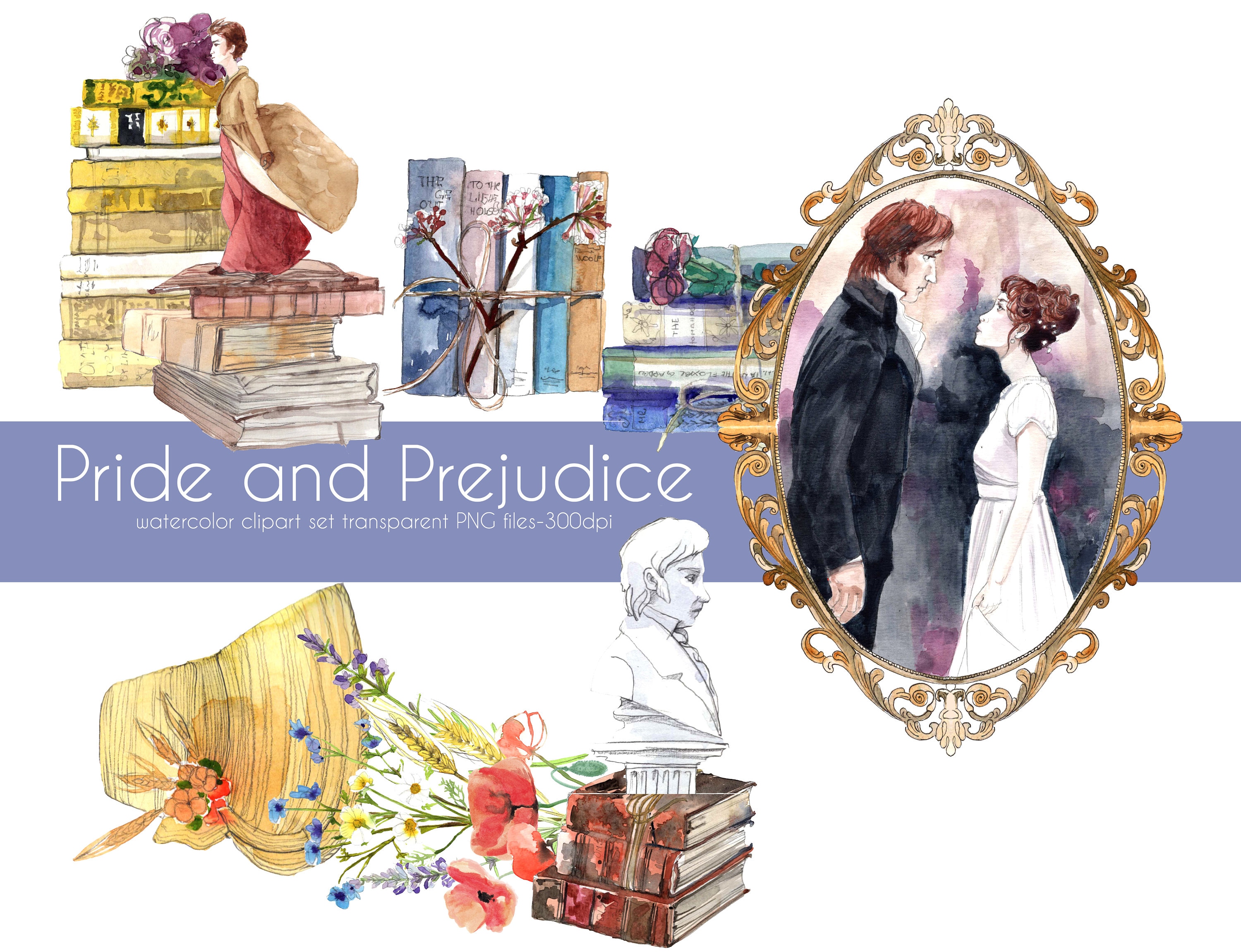 Pride and Prejudice Watercolor Character Movie Clip Art - Etsy
