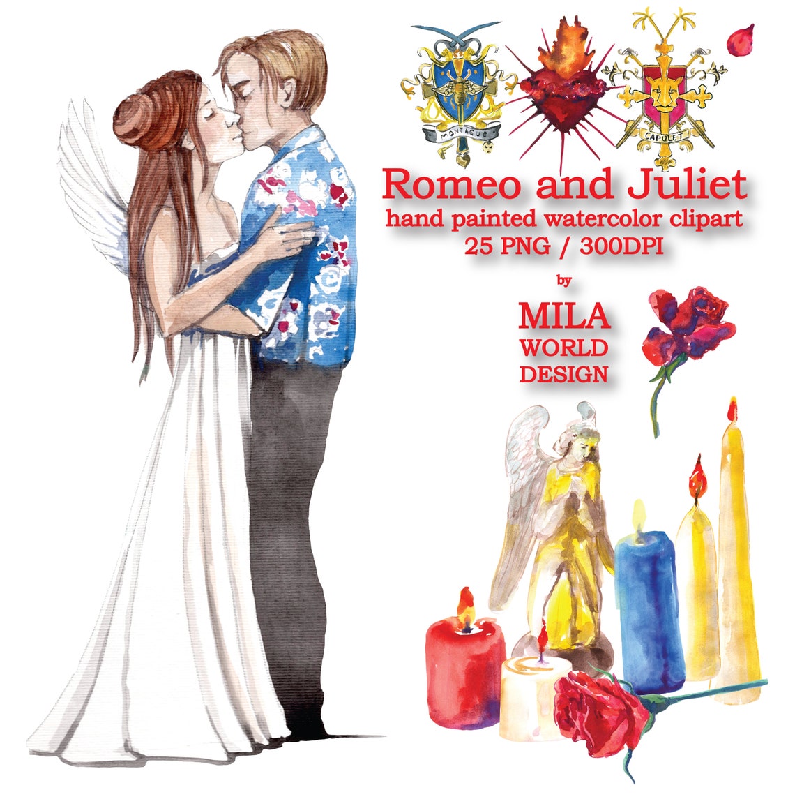 Romeo and Juliet Watercolor Clip Art Hand Painted Character | Etsy