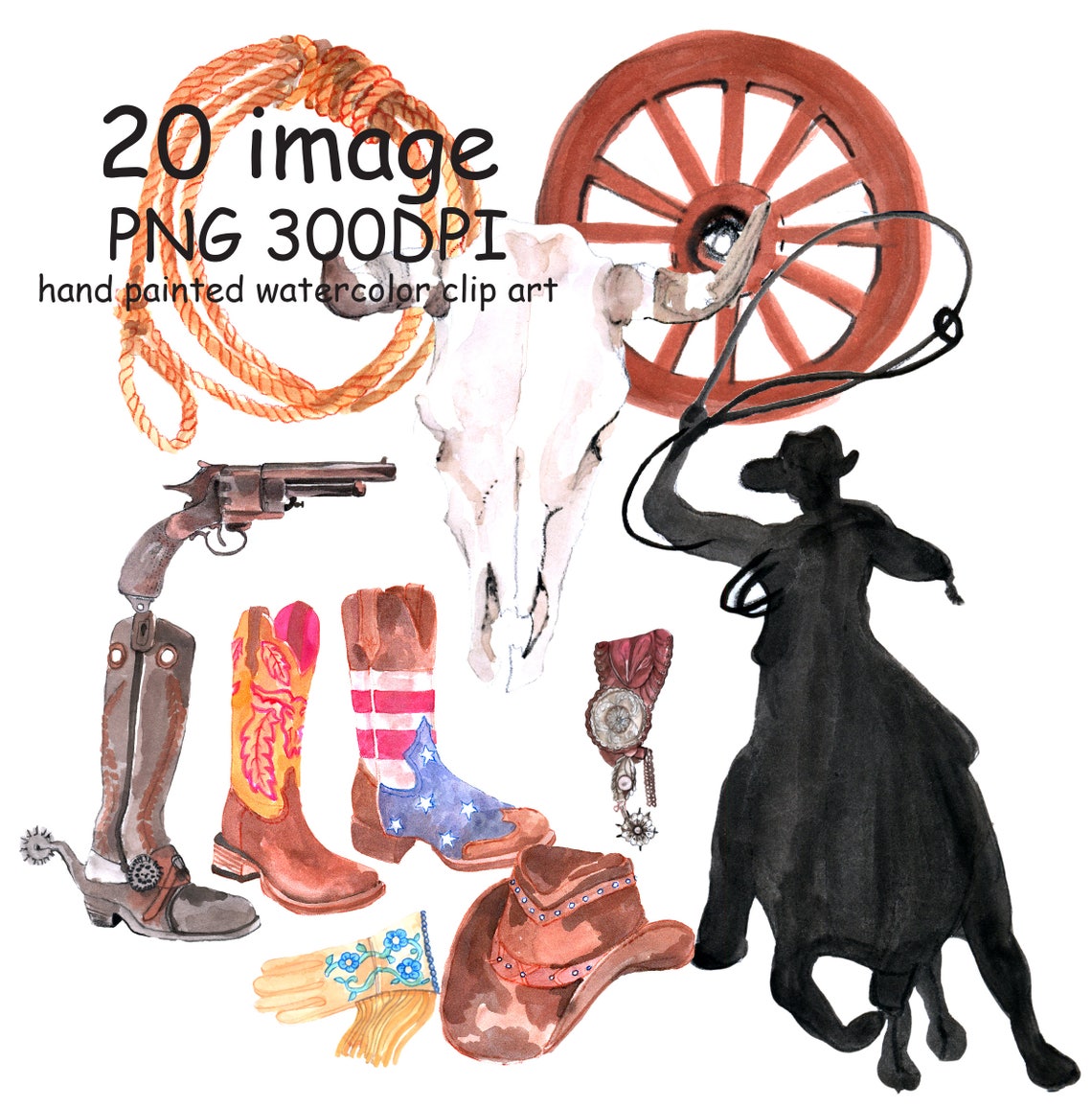 Watercolor Clip Art Cowboy Clipart Western Clipart Wild - Etsy