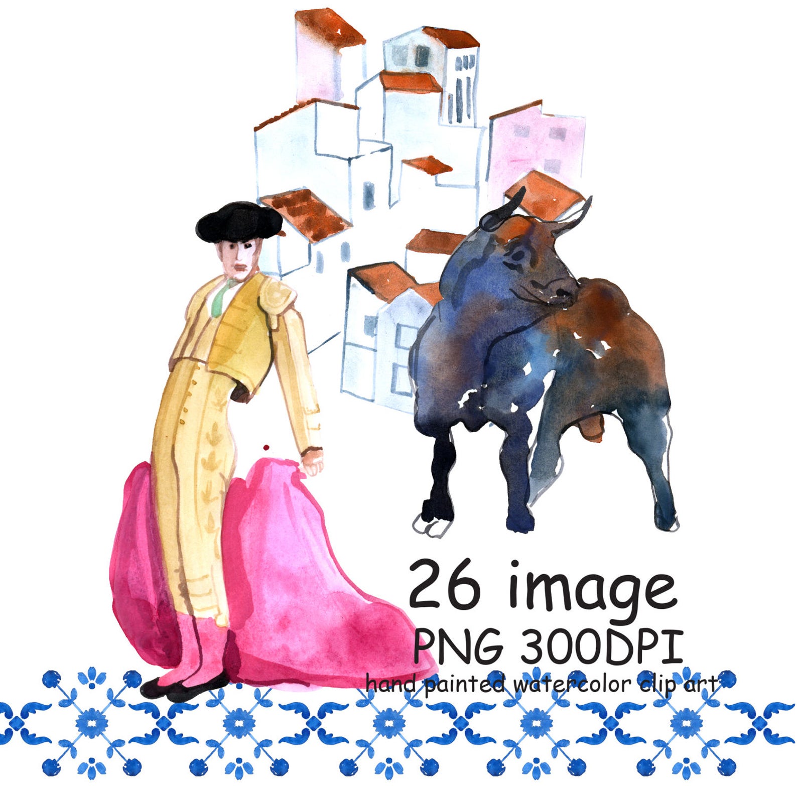 Watercolor Clip Art Spain Clipart Flamenco Matador Travel - Etsy