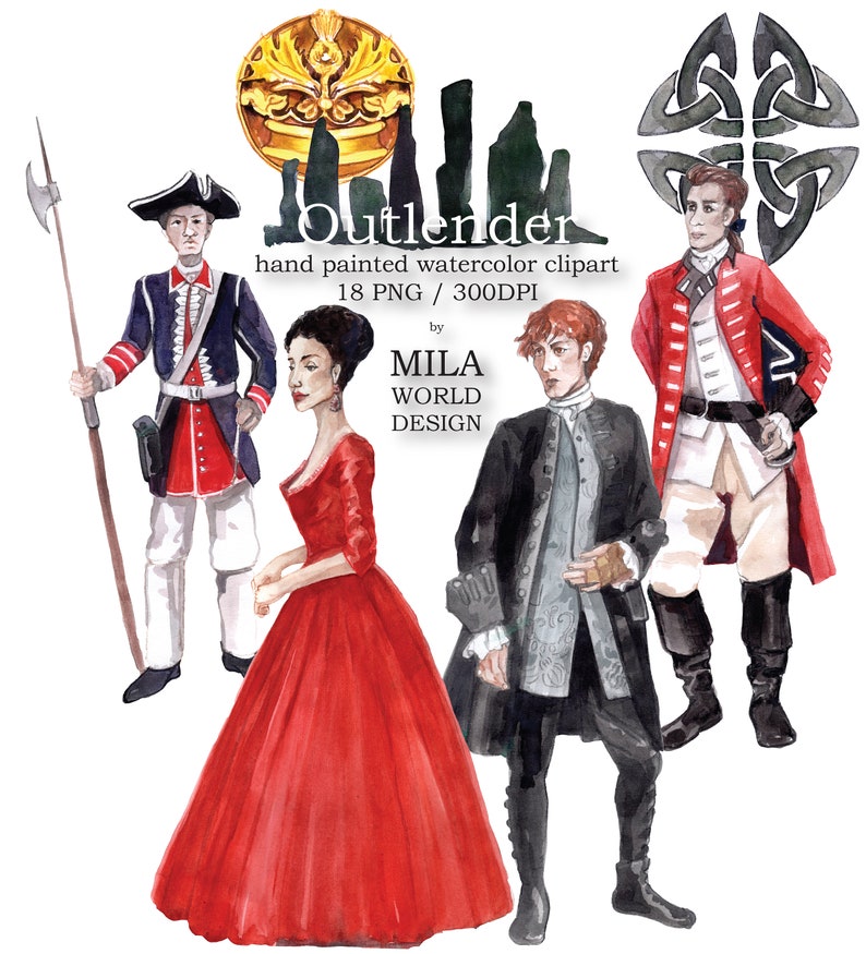 Outlander Watercolor Clip Art, Hand Painted Character Clipart, Instant ...