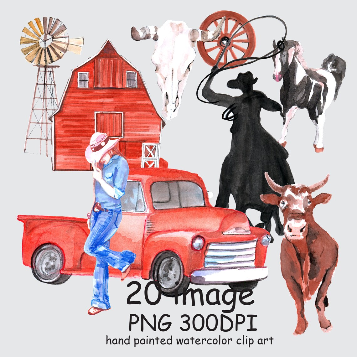 Watercolor Clip Art Cowboy Clipart Western Clipart Wild - Etsy