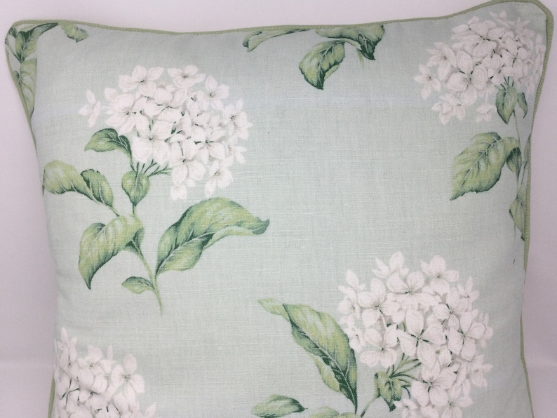 16" Laura Ashley Heligan Eau De Nil Green Hydrangea Cushion Cover Piped ...
