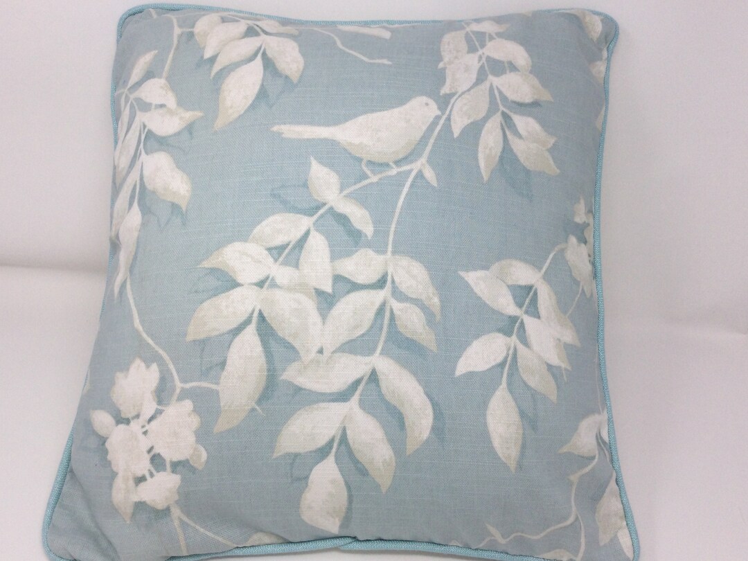 16" Laura Ashley Handmade Lockwood Duck Egg Blue Bird Cushion Cover ...