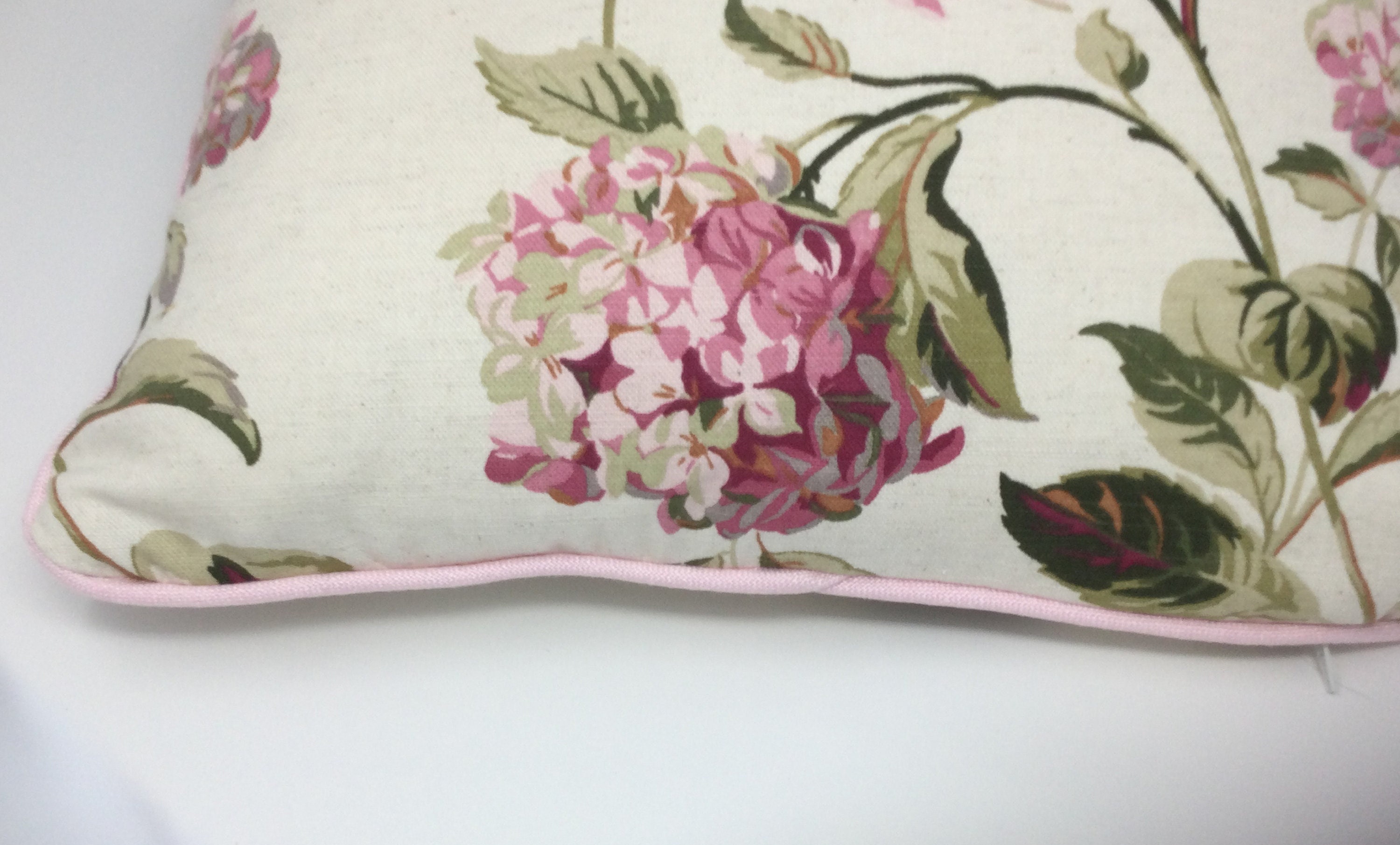 16" Laura Ashley Hydrangea Pink/natural Handmade Cushion Cover Piped ...