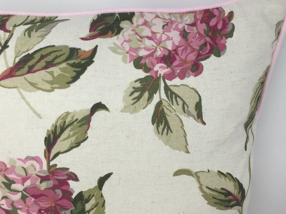 16" Laura Ashley Hydrangea Pink/natural Handmade Cushion Cover Piped ...