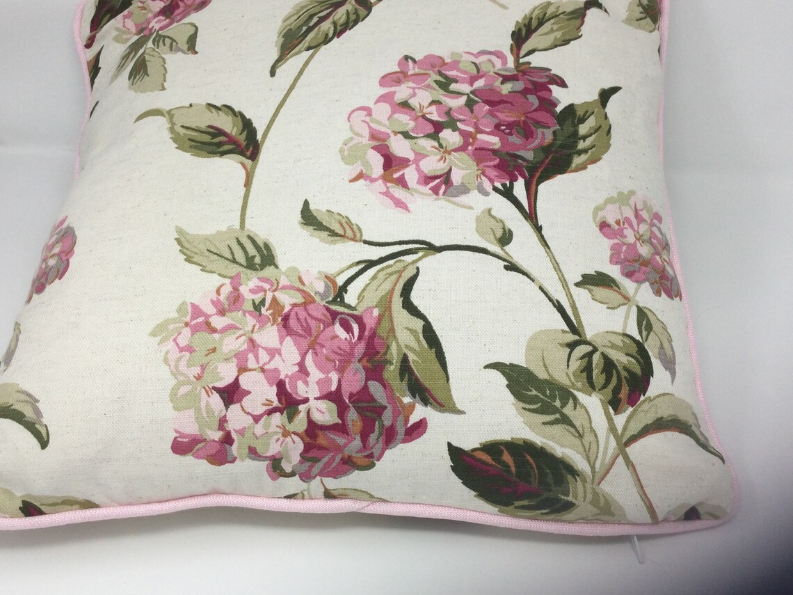 16" Laura Ashley Hydrangea Pink/natural Handmade Cushion Cover Piped ...