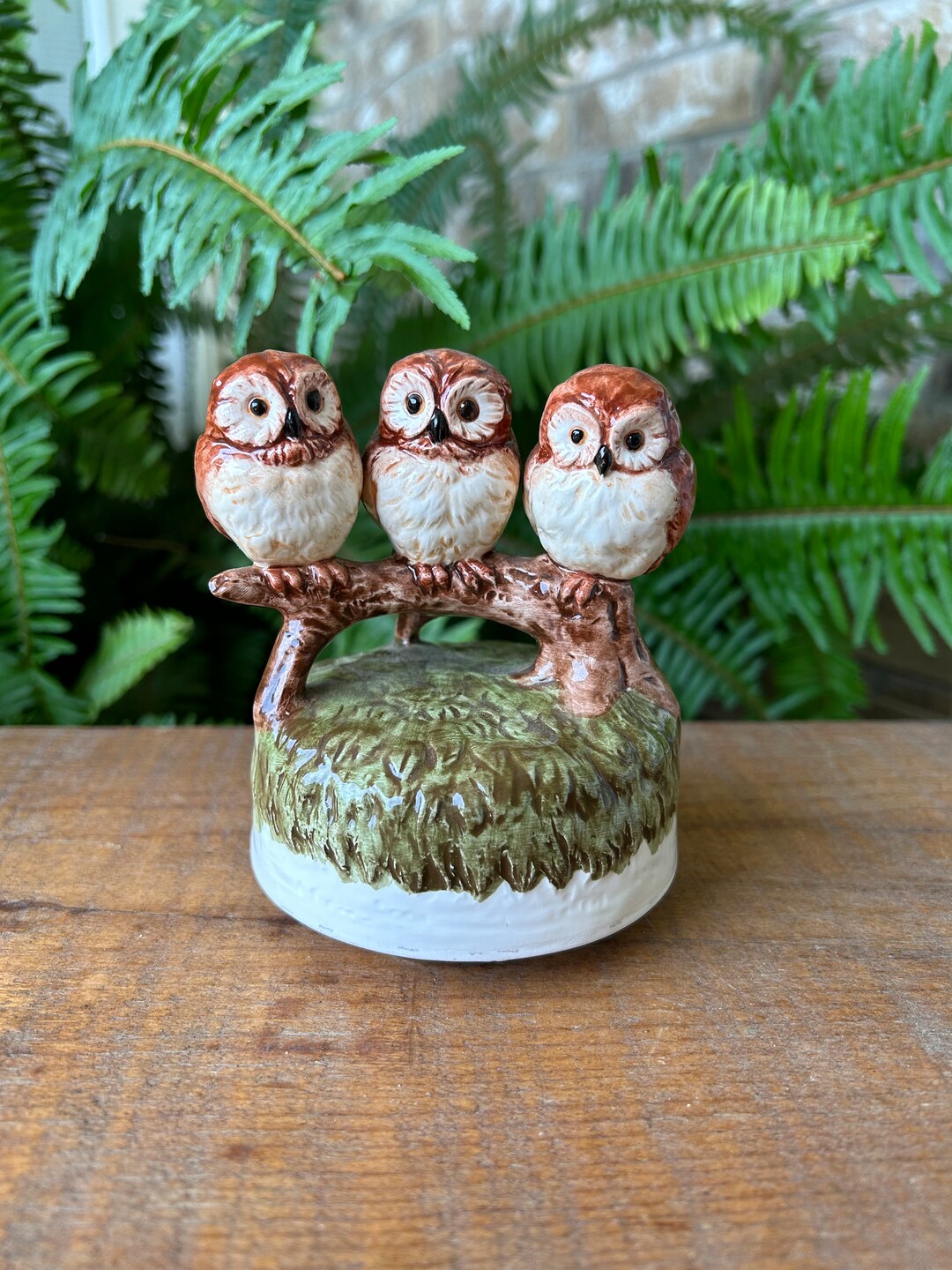 Vintage Glazed Ceramic Revolving Turning Owl Music Box-decoration ...
