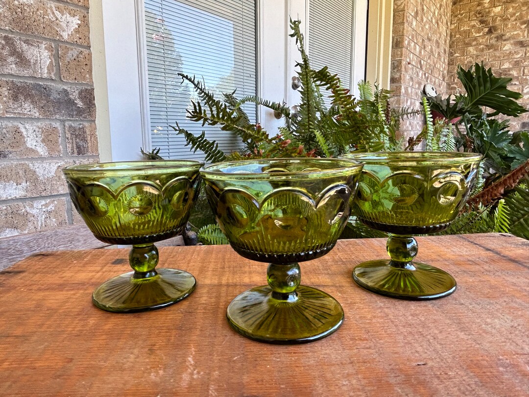 3 Vintage Green Glass St Genevieve by Bartlett Collins Dessert Dishes ...