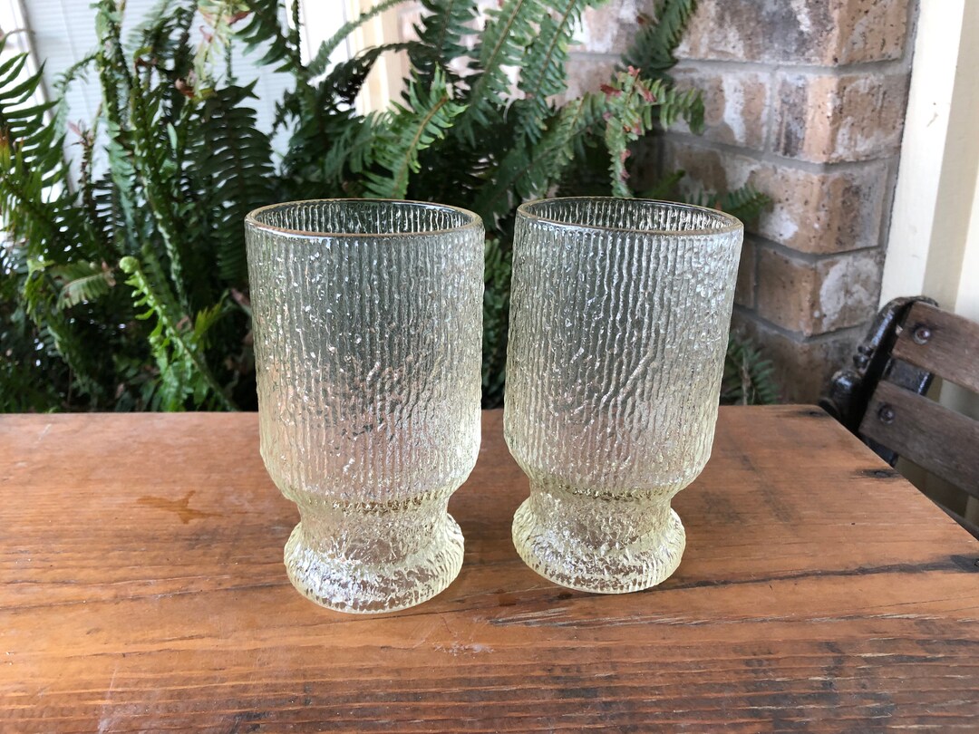 2 Vintage Indiana Glass Ice Crystal Footed Textured Tumbler Glasses ...