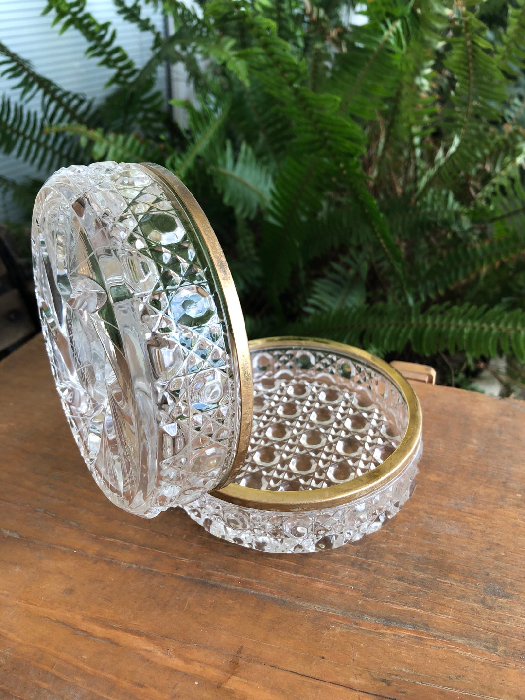 Vintage Star of David Gold Trim Textured Glass Round Powder Box With ...