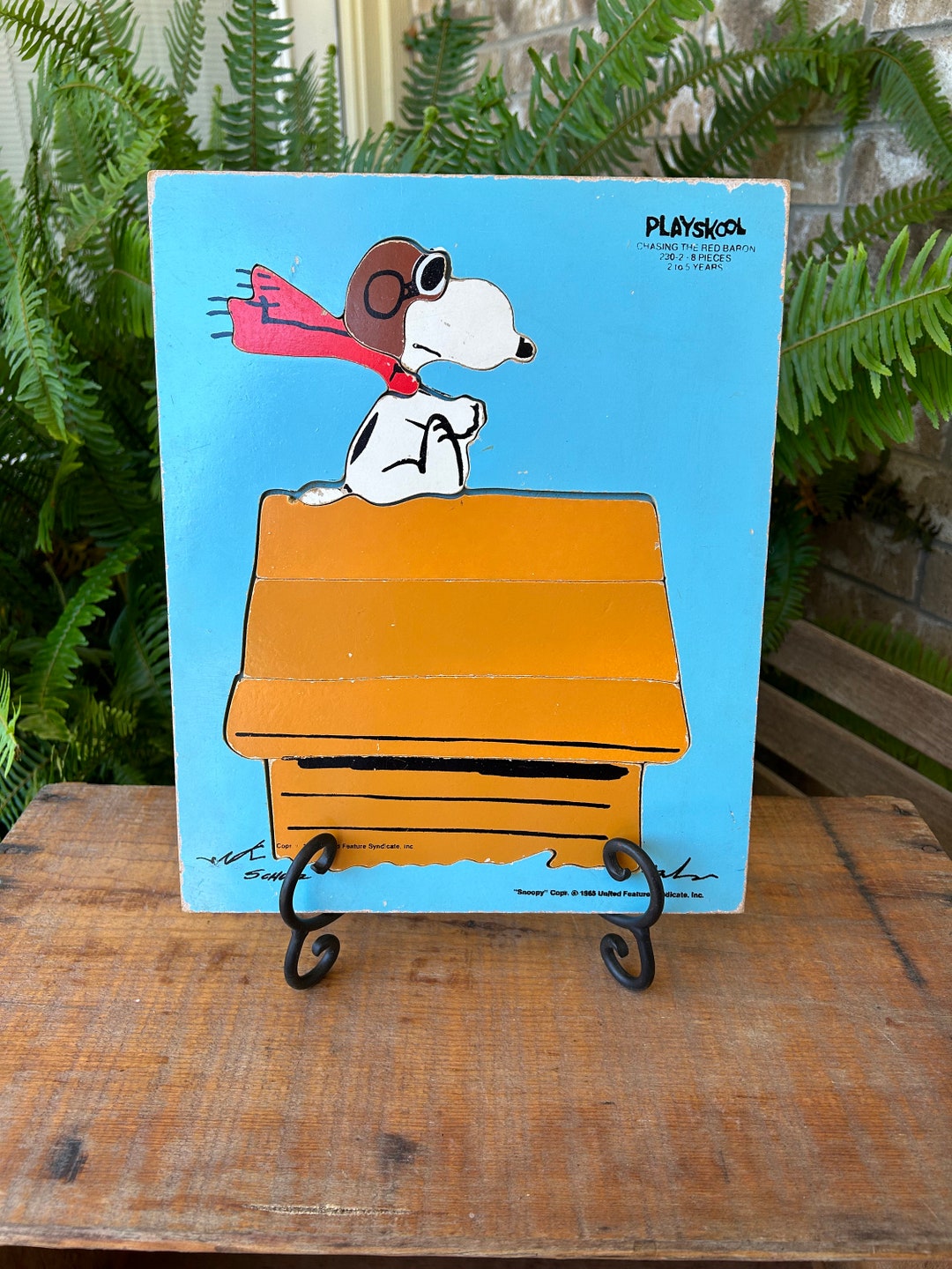 Vintage 1965 Playskool Chasing the Red Baron Snoopy Wood 8 Piece Puzzle ...