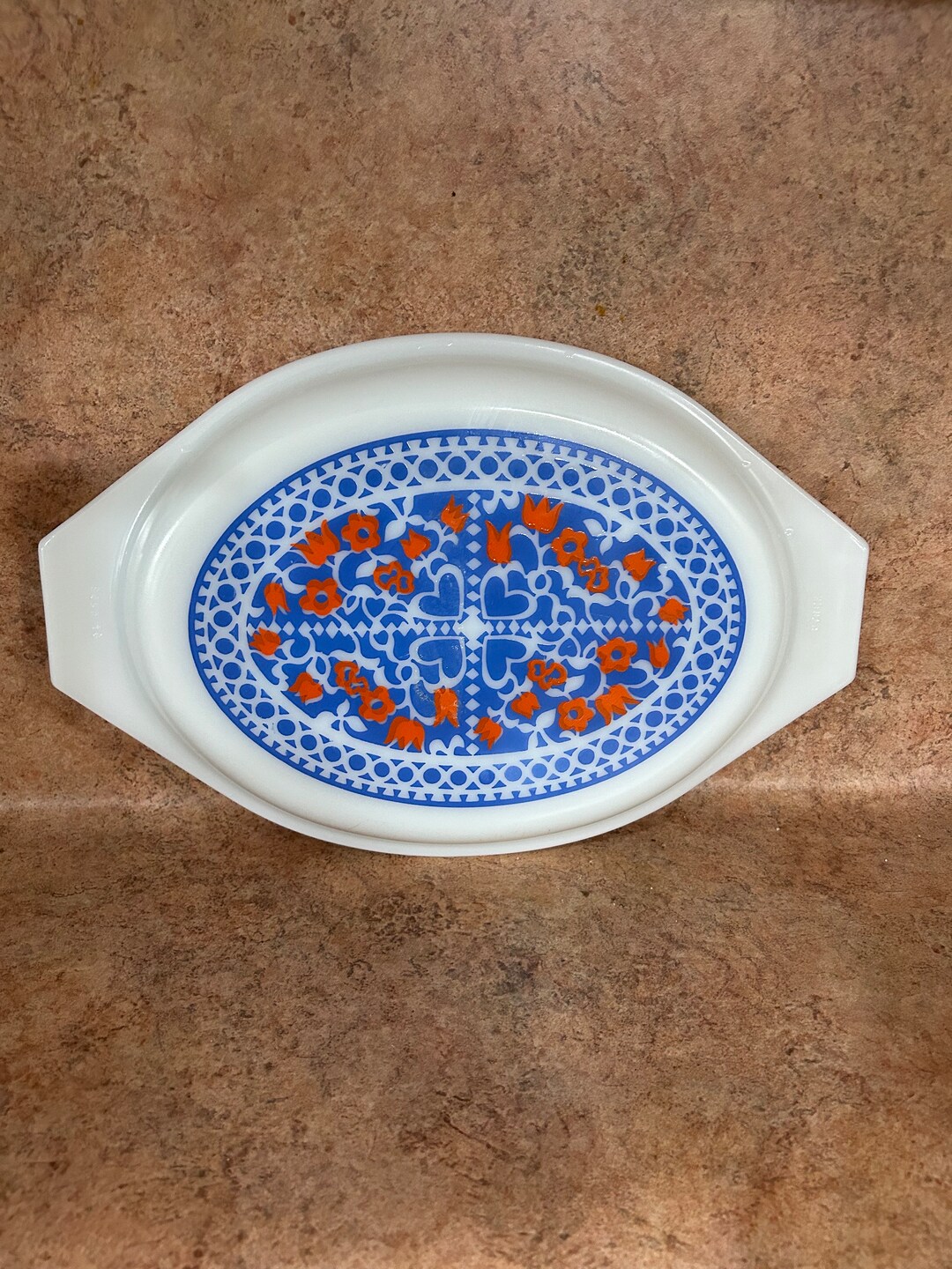 Vintage Replacement Pyrex 945C White Red Blue Heart Flower Design ...