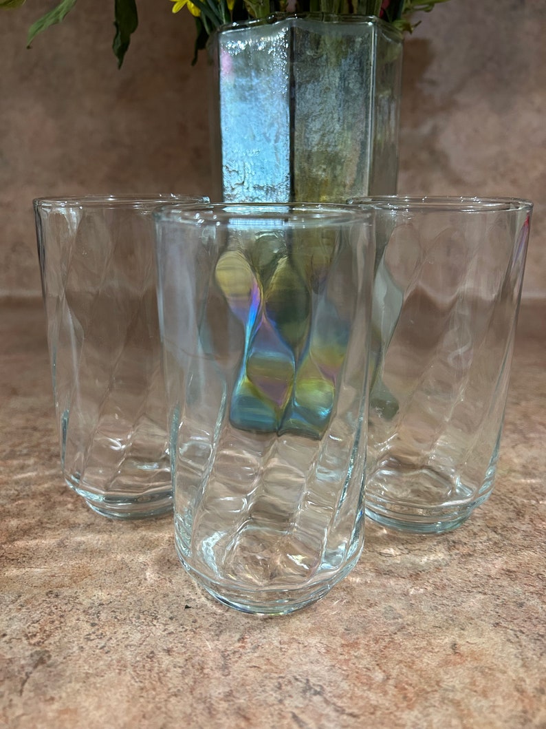 3 Vintage Libbey Optic Swirl Clear 12 Oz Tumblers Drinking Glasses - Etsy
