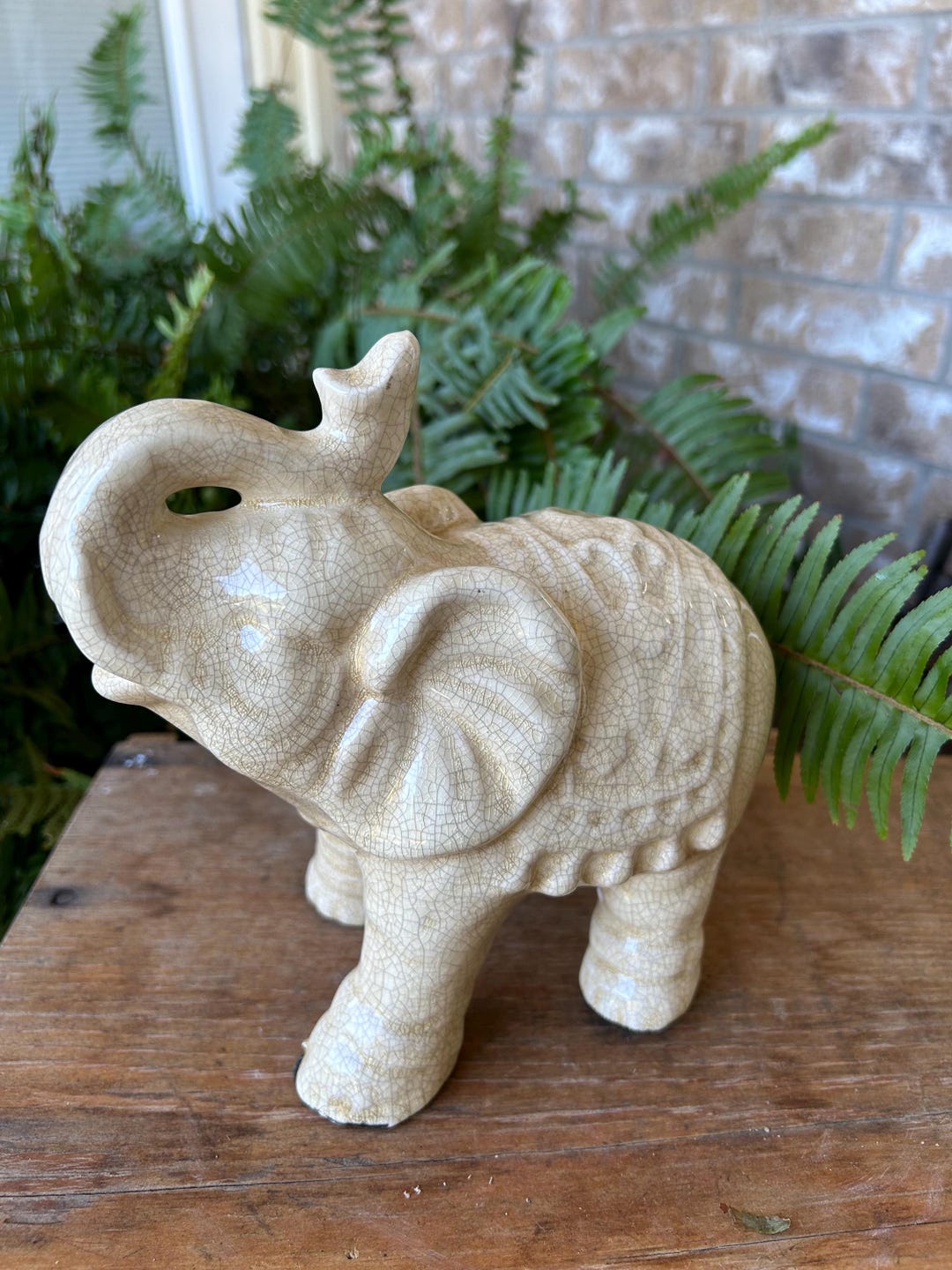 Vintage Beige Crazed African Elephant Statue Figurine Decoration – Art ...