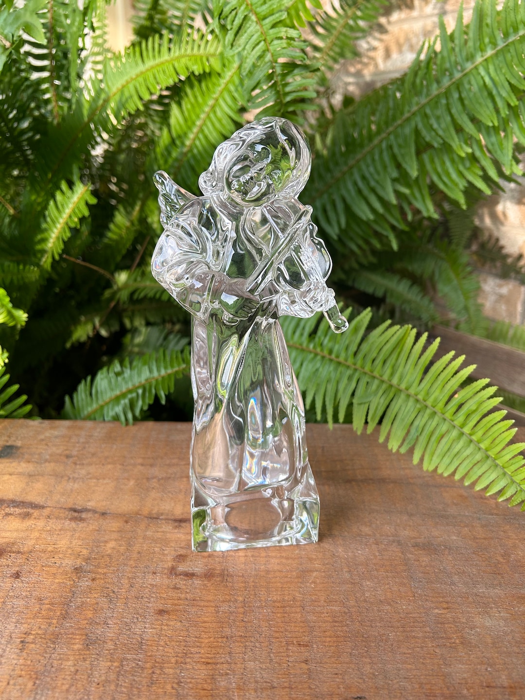 Vintage HEAVY Mikasa Crystal Angel Playing Violin Religious Figurine ...
