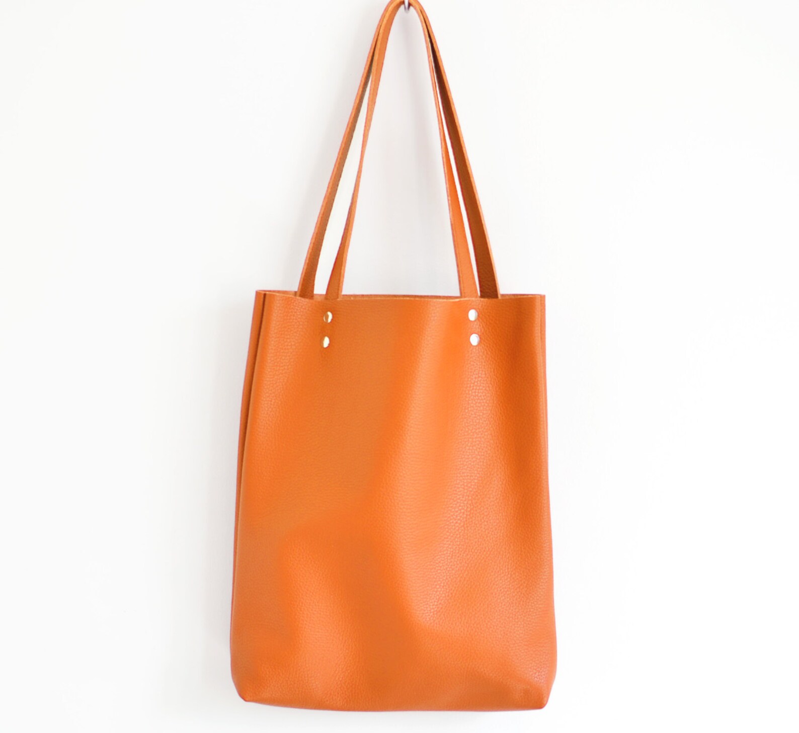SIMPLE ORANGE LEATHER Tote Bag Pebbled Leather Laptop Bag - Etsy