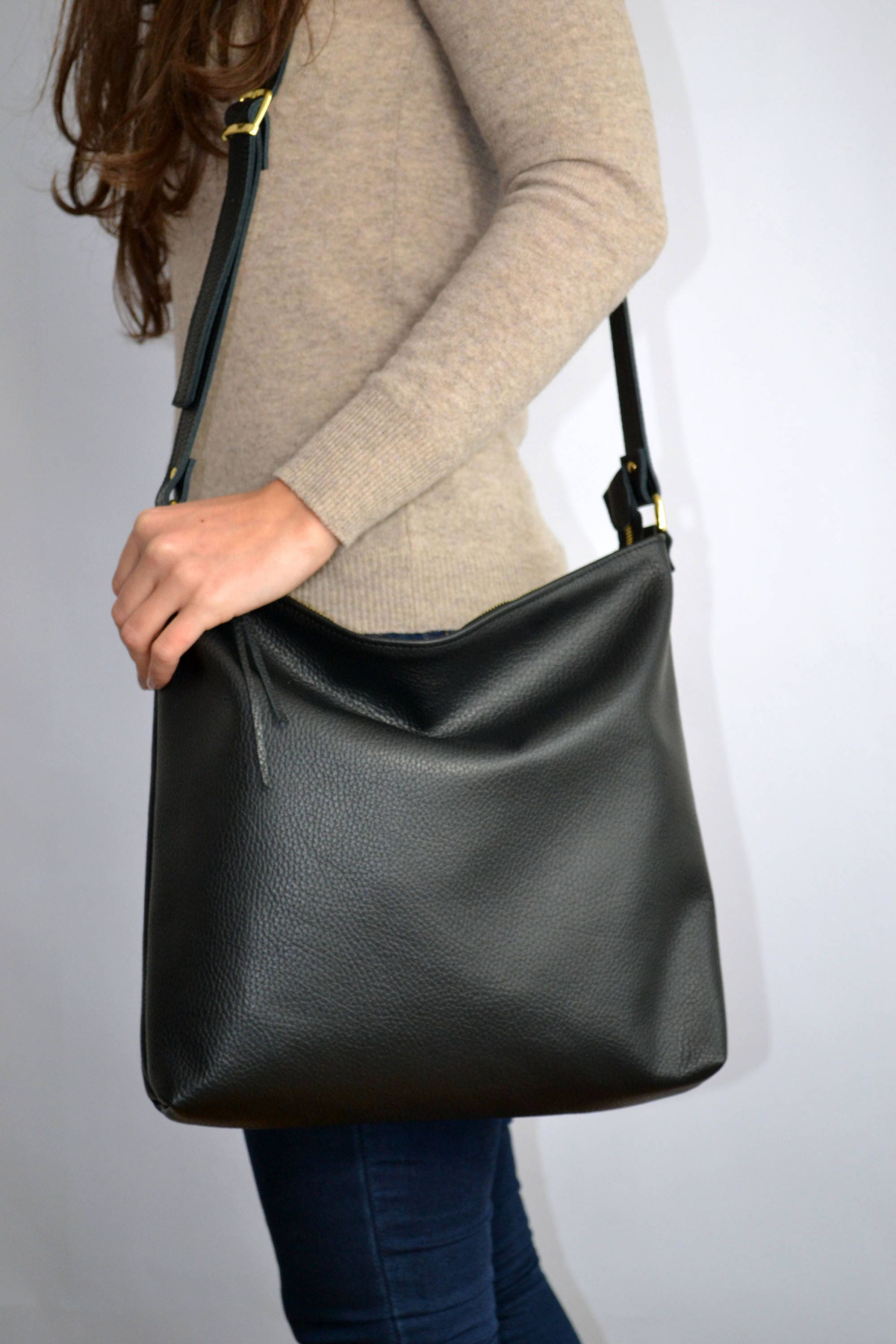 BLACK LEATHER HOBO Bag, Women Leather Handbag, Hobo Crossbody Bag, Soft ...