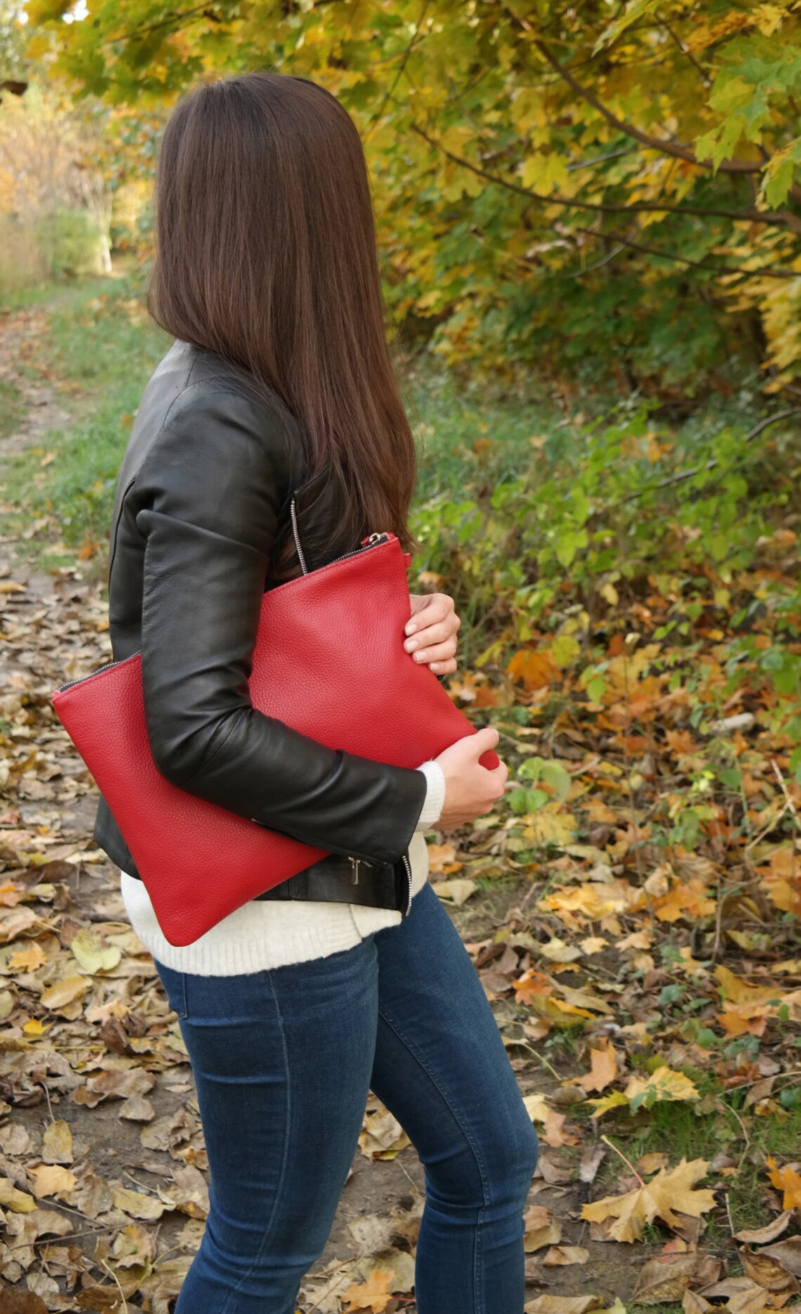 Leather Clutch Purse Black Evening Clutch LARGE LEATHER Etsy