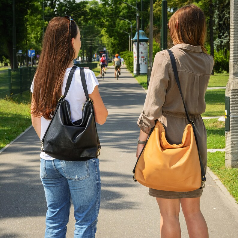 LEATHER BACKPACK Women Cross Body Convertible Backpack Purse Brown ...