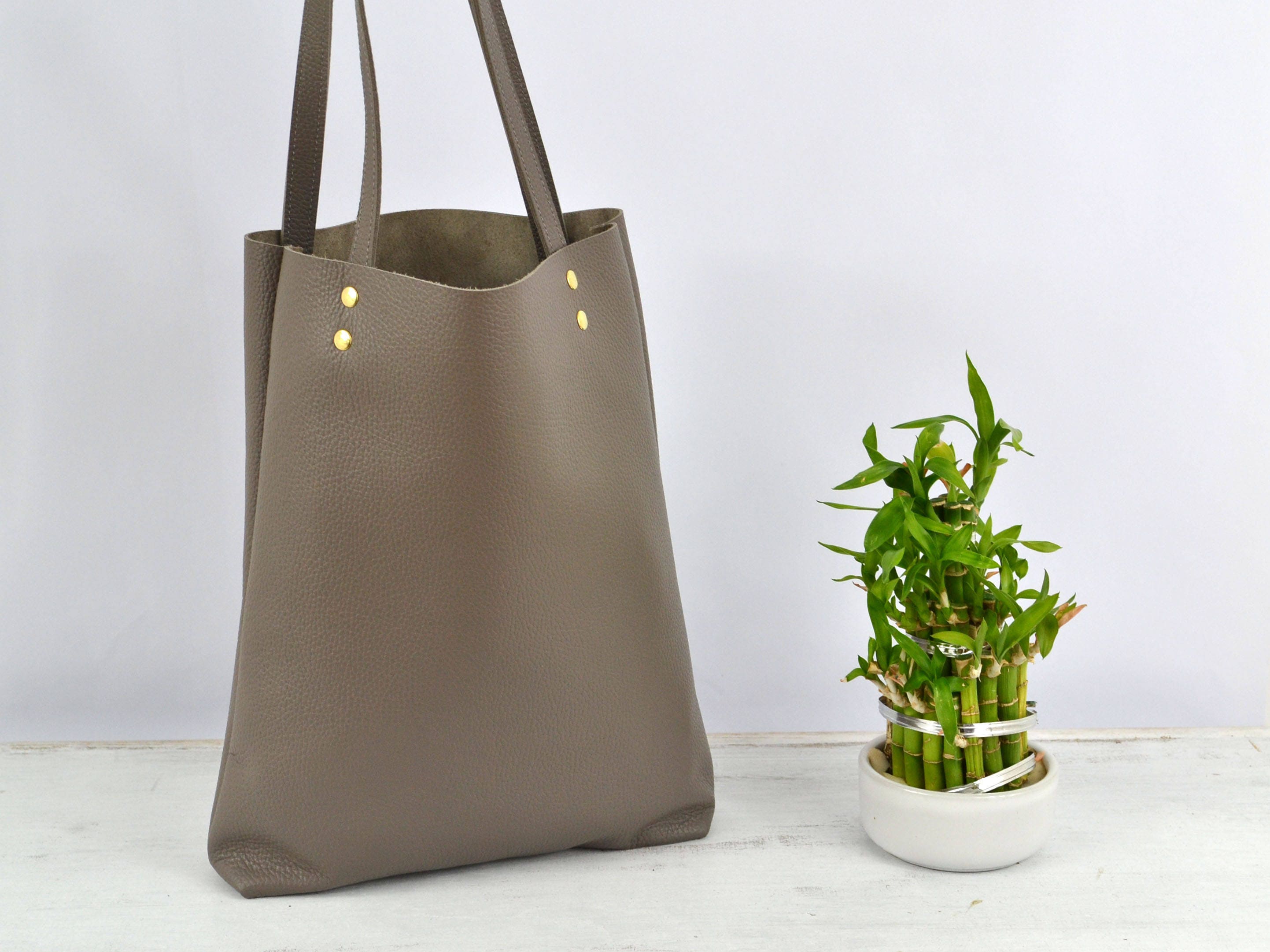 SIMPLE TOTE Bag, Everyday Leather Tote, Leather Laptop Bag, Gray ...