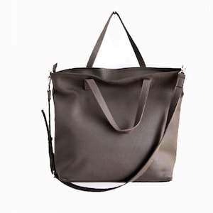 Oversize Grey Purse, Leather Tote Bag, Women's Leather Handbag ...
