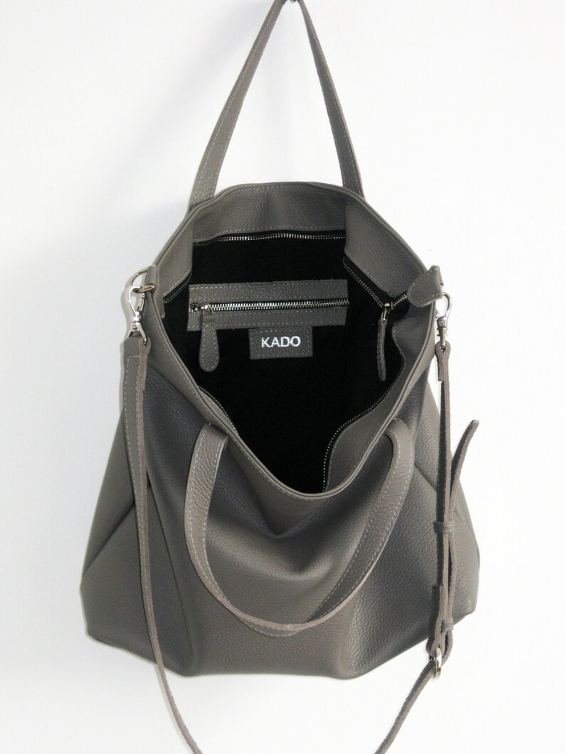 Oversize Grey Purse, Leather Tote Bag, Women's Leather Handbag ...