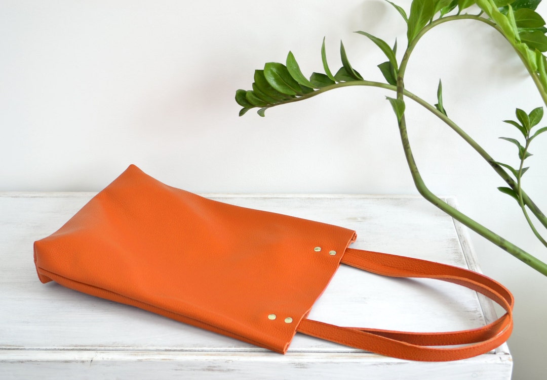 ORANGE TOTE Bag, Orange Leather Tote, Everyday Tote Bag Market Bag ...