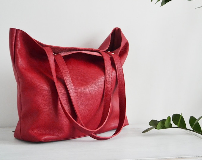 Leather Tote Woman Leather Tote Red Leather Tote Large - Etsy