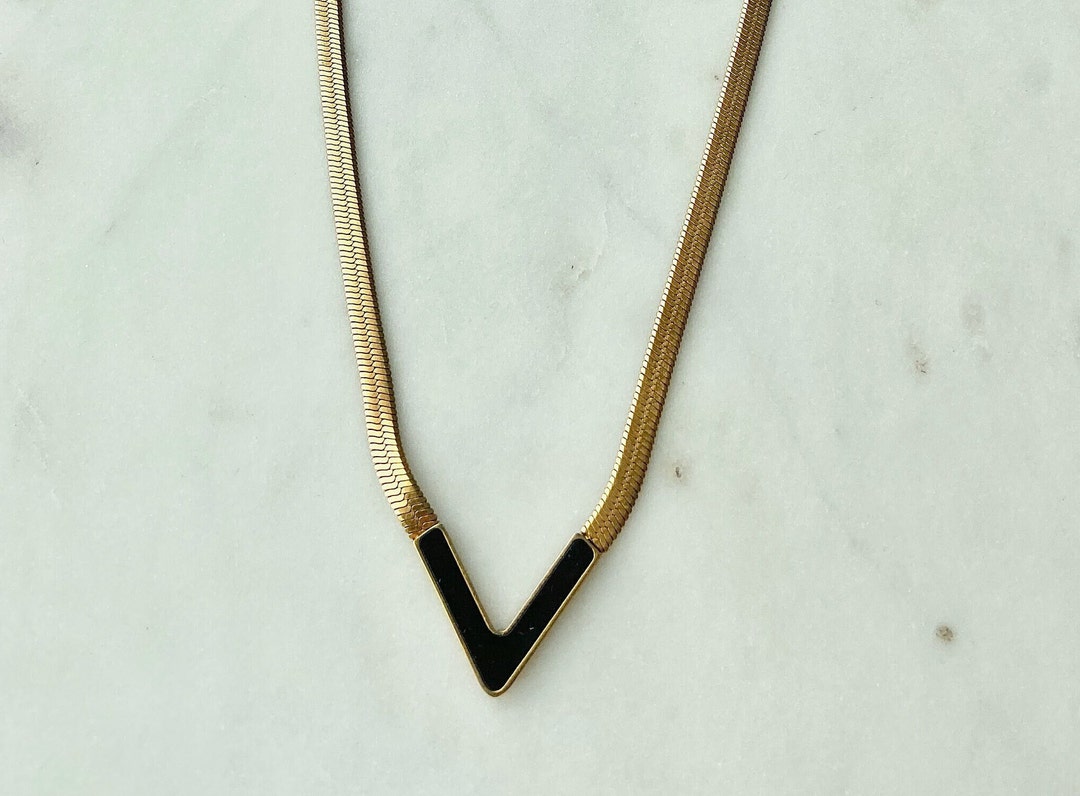 Vivi V Shaped Herringbone Chain Necklace, 18k Gold Filled, Multilayer ...