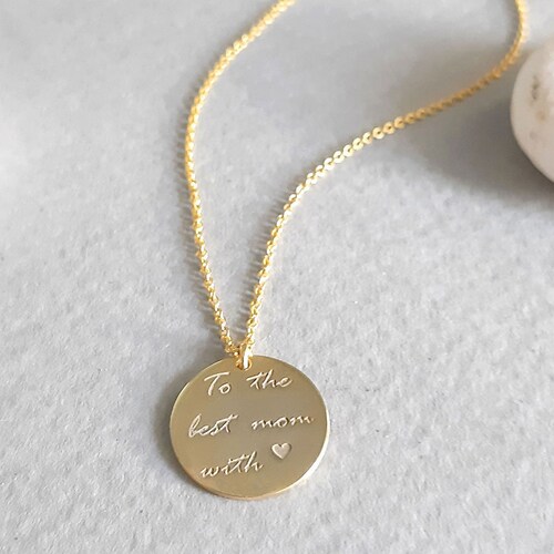 Solid 14k Gold Custom Engraved Pendant Various Diameters - Etsy