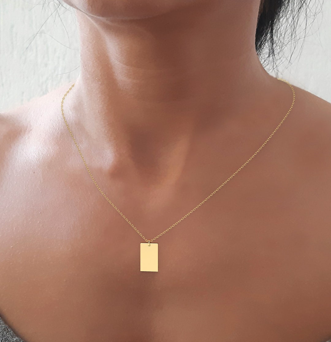 14k Solid Gold Tag Charm, 14k Gold ID Tag Pendant, Engravable Charm ...