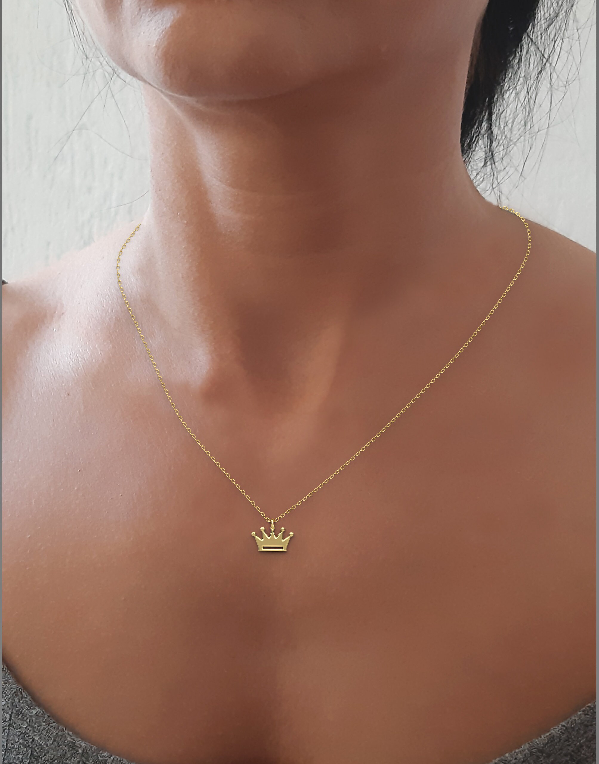 14k Tiny Solid Gold Crown Necklace 14k Yellow Gold Crown - Etsy