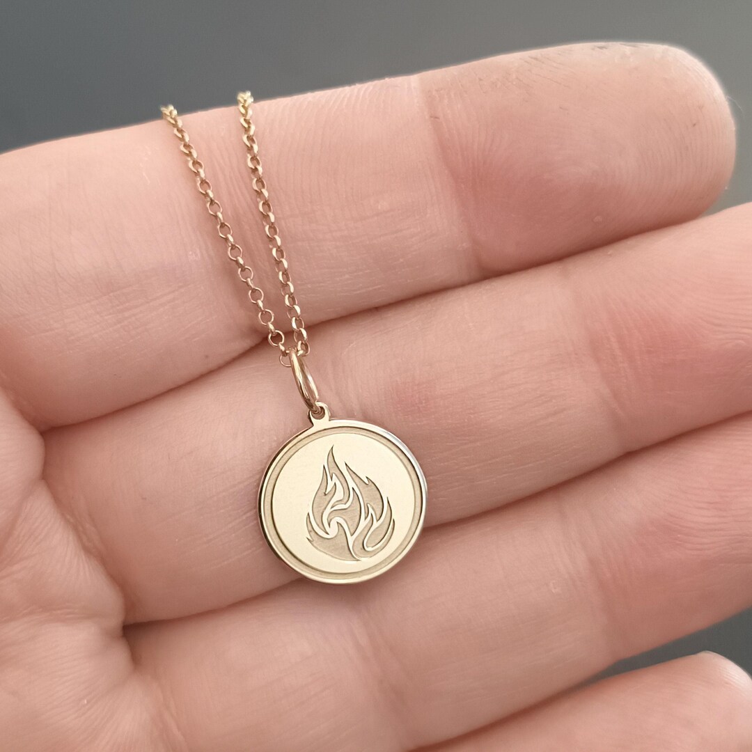 14k Solid Gold Fire Element , Fire Necklace , Real Gold Necklace ...