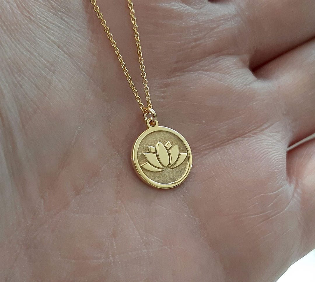 14k Gold Lotus Flower Necklace, Personalized Lotus Necklace, Lotus ...