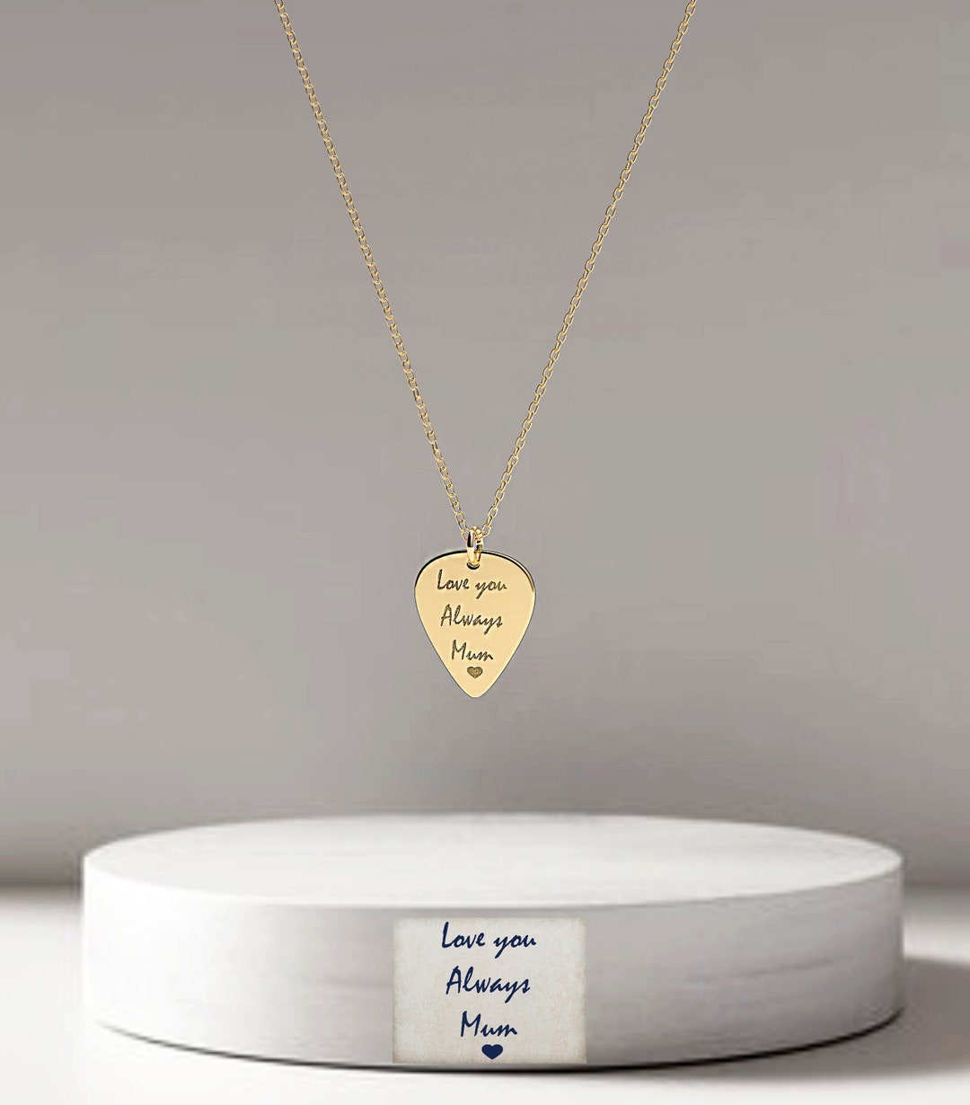 9kt & 14kt Solid Gold Handwritten Guitar Pick, Personalized Engraved ...